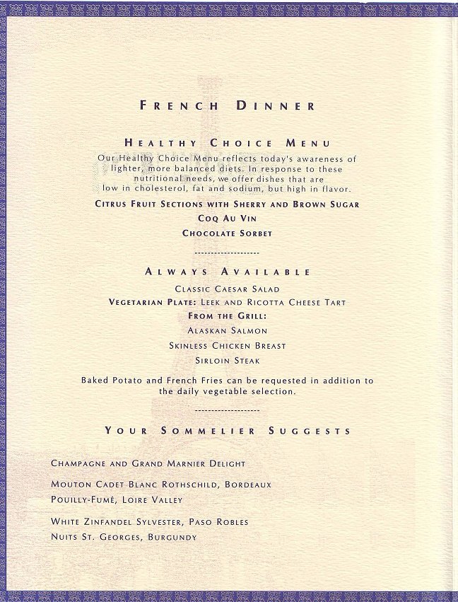 Thursday Menu French Dinner